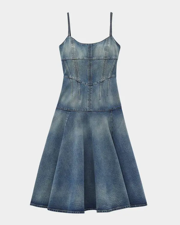 Alexander McQueen Seamed Denim Midi Dress - Indigo Stonewashed