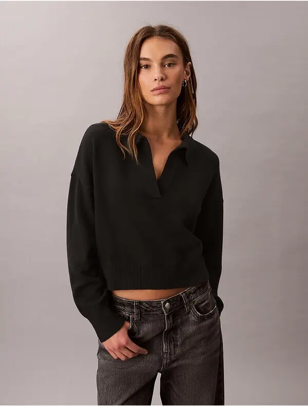 Calvin Klein Smooth Cotton Polo Sweater - Black