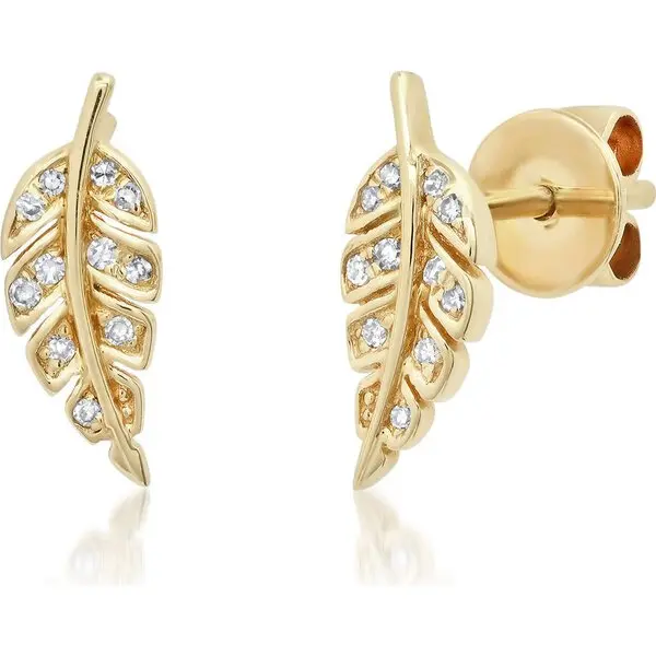 ELLIOT YOUNG Leaf 14k Diamond Stud Earrings