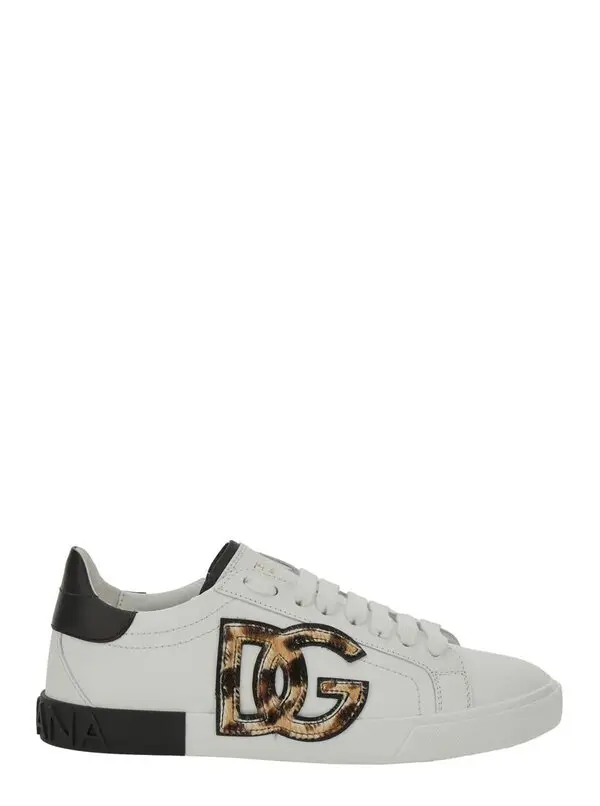 Dolce & Gabbana Leather Low-top Sneakers With Animal-motif Logo