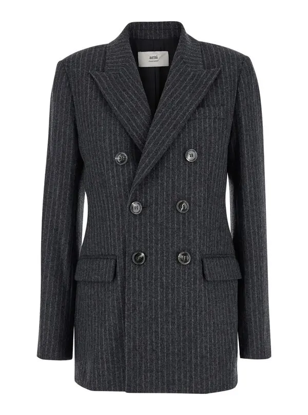 Ami Striped Wool Double-breasted Jacket