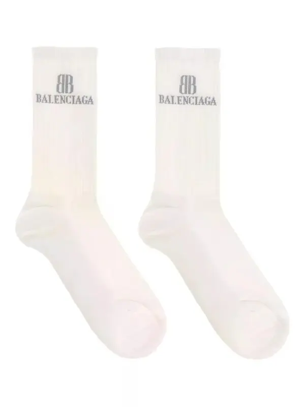 Balenciaga Logo-embroidered Ribbed Socks - White