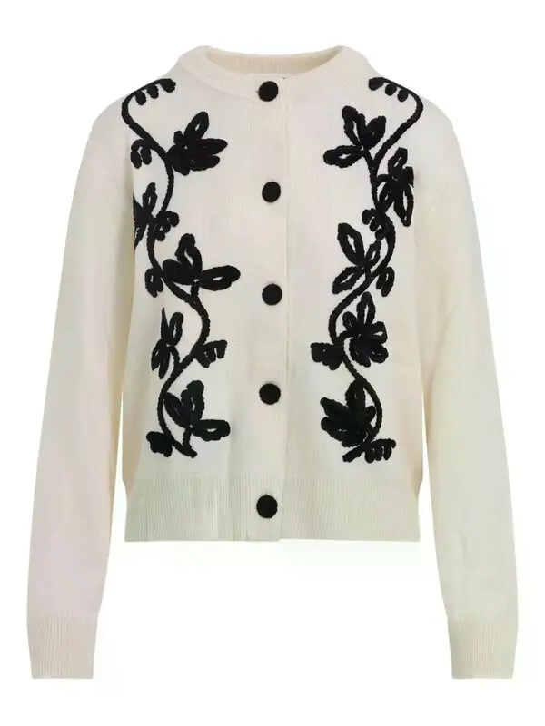 JIL SANDER Floral-embroidered Cardigan - Neutrals