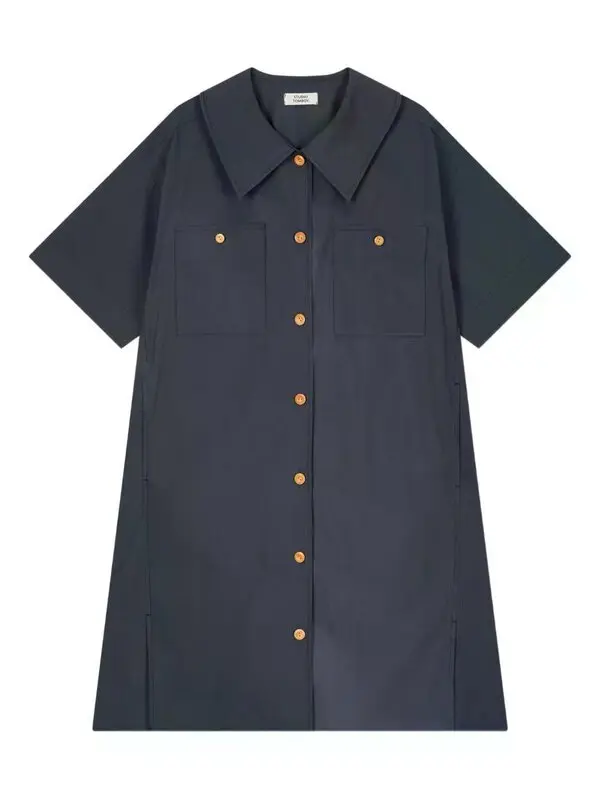 STUDIO TOMBOY Pleated Pocket Shirt Mini Dress - Blue
