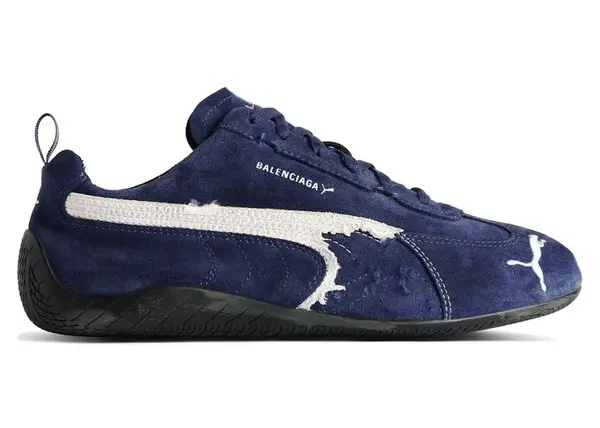 Balenciaga X Puma Speedcat Distressed Sneakers - Navy Blue/white/black