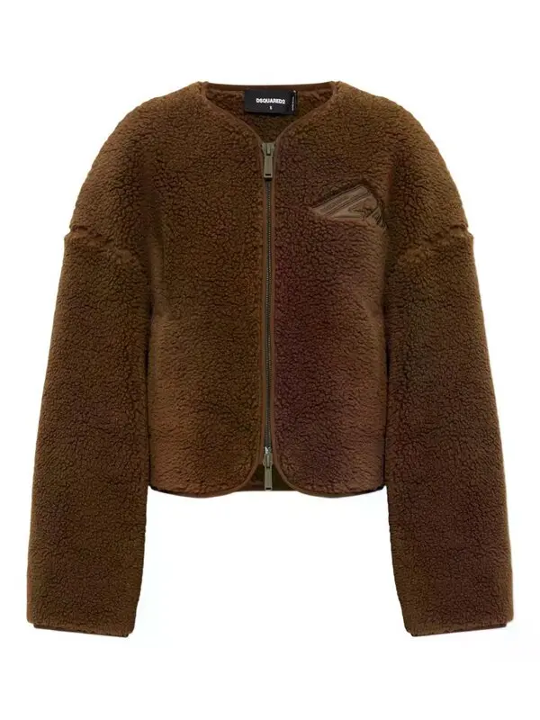 Dsquared2 Logo-embroidered Fleece Jacket - Brown