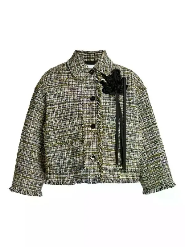Erdem Flower-embellished Tweed Jacket - Green