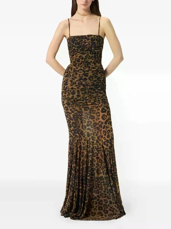 Blumarine Leopard-print Ruched Gown