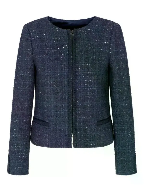 Emporio Armani Sequin-embellished Tweed Jacket - Blue