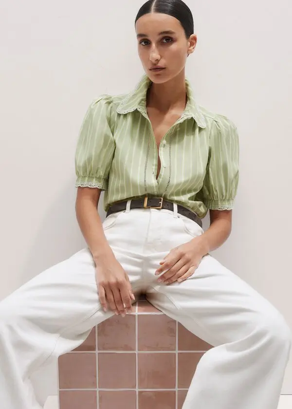ME+EM Cotton Stripe Lace Trim Blouse