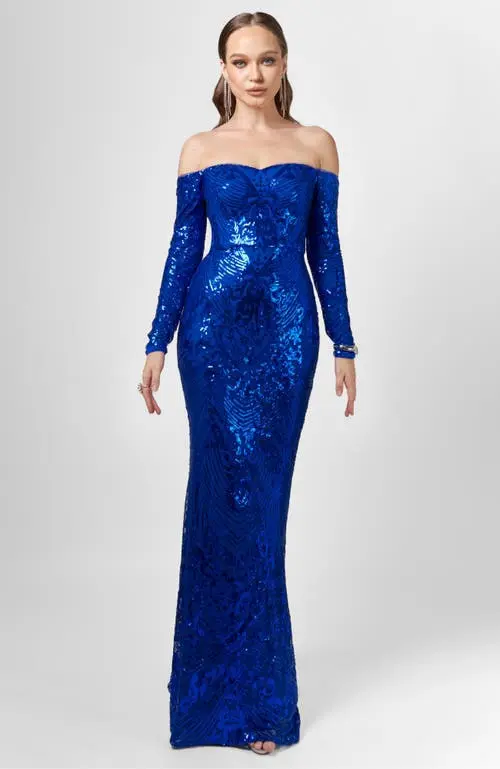 BARIANO Zoya Long Sleeve Sequin Gown