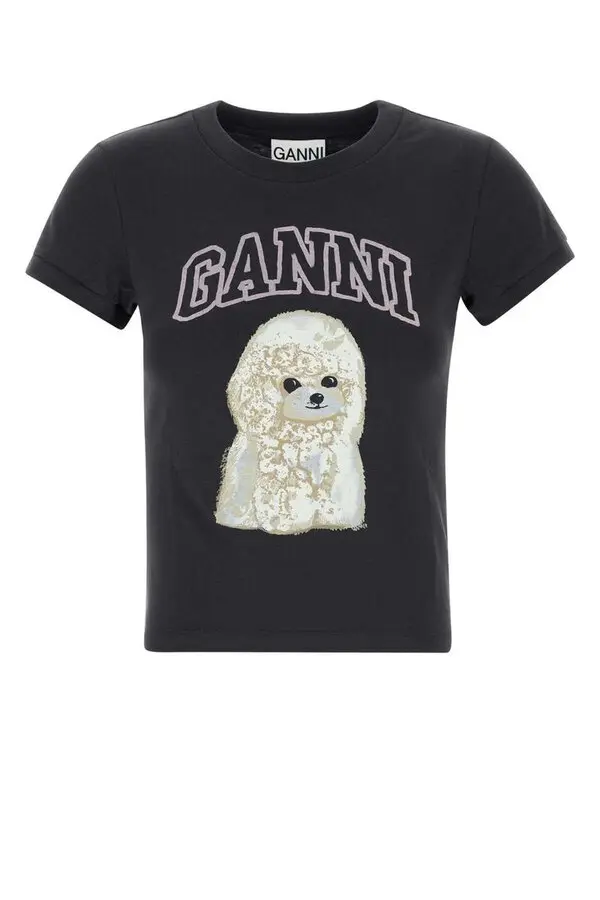 GANNI Poodle Organic Cotton T-shirt - Grey