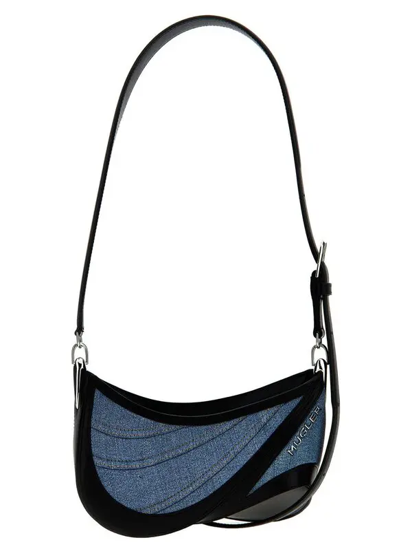 MUGLER Small Denim Spiral Curve 01' Shoulder Bag - Multicolor