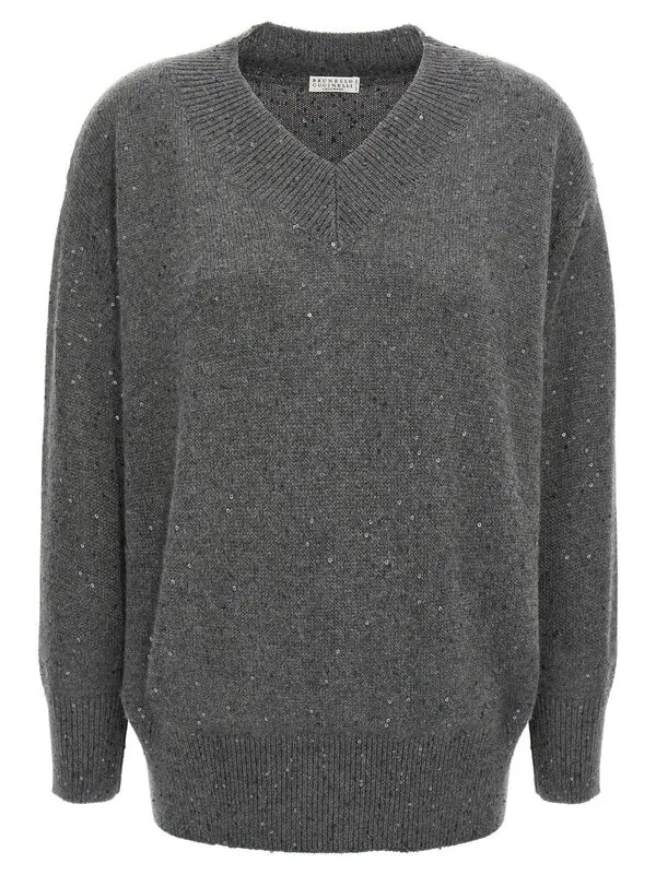Brunello Cucinelli Sequin Appliqué Sweater - Gray