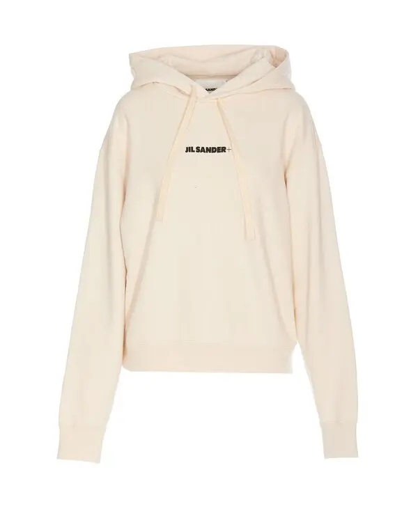 JIL SANDER Cotton Hoodie With Logo Print - White