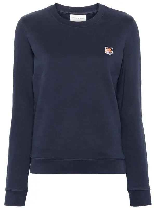 Maison Kitsuné Cotton Crewneck Sweater With Fox Head Patch - Blue