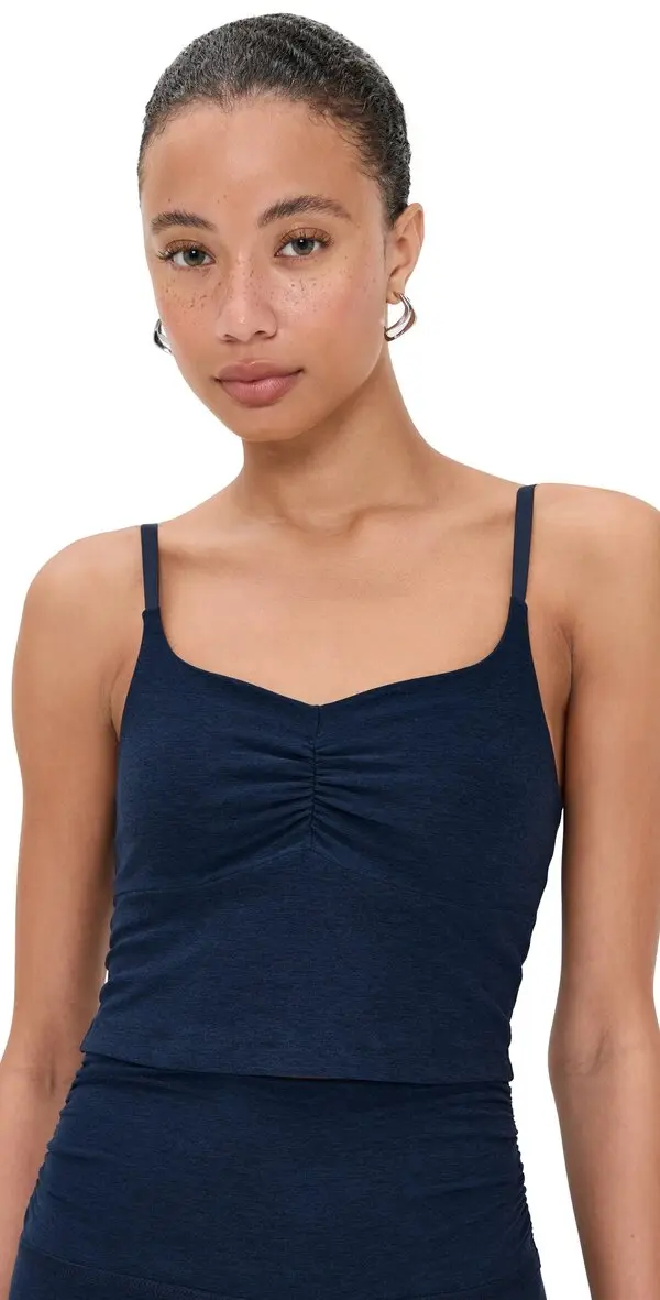 Beyond Yoga Spacedye Raise The Barre Shirred Cropped Tank - Nocturnal Navy