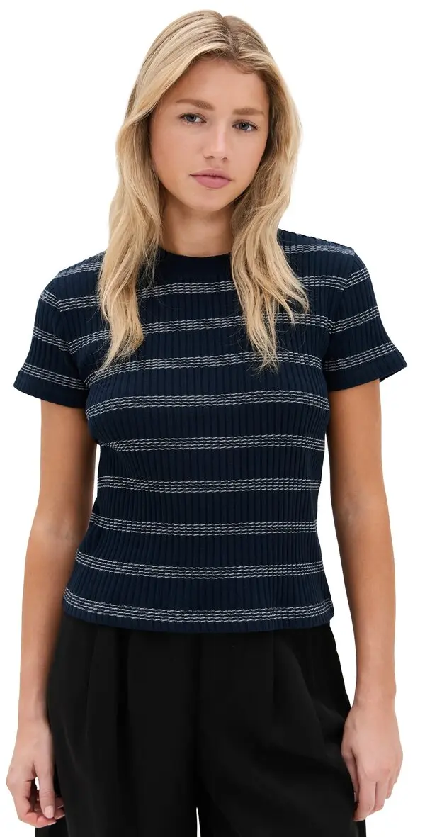 Vince Striped Ribbed Knit Top - Coastal Combo