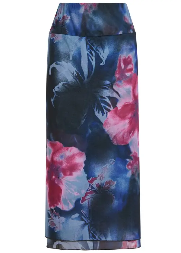 Free People Floral-print Chiffon Midi Skirt - Navy