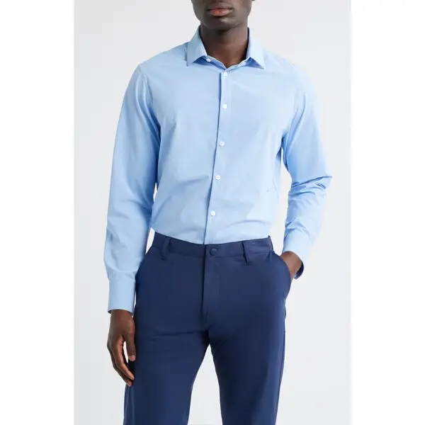 Mizzen+main Leeward Trim Fit Light Blue Performance Button-up Shirt - Provence Straton Check