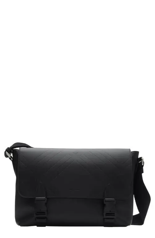 Burberry Embossed Check Buckled Messenger Bag