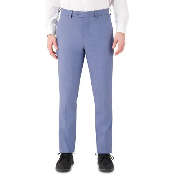 VICTOR EMMANUEL Vince Flat Front Sharkskin Stretch Dress Pants - Blue