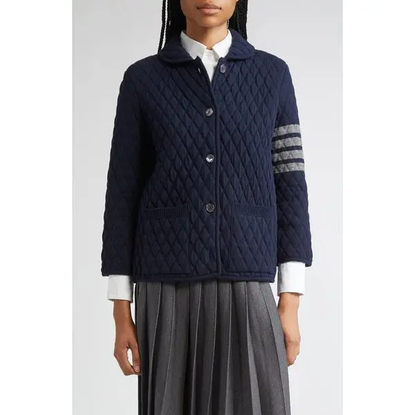 Thom Browne 4-bar Quilted Virgin Wool Blend Jacket - Navy