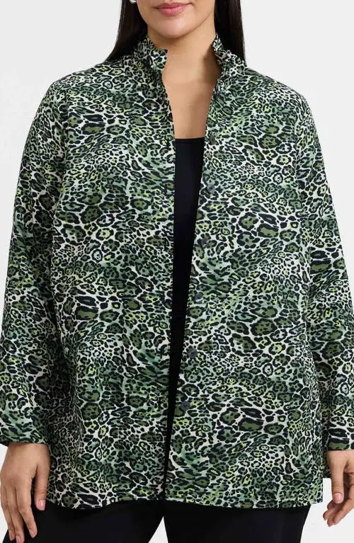 Foxcroft Carolina Leopard Print Button-up Shirt - Basil Green/ Multi