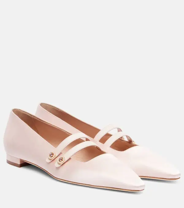 Manolo Blahnik Polmana Satin Mary Jane Flats - Blue