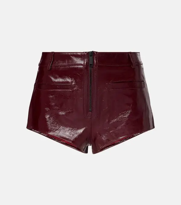 SELF-PORTRAIT High-rise Leather Shorts - Burgundy