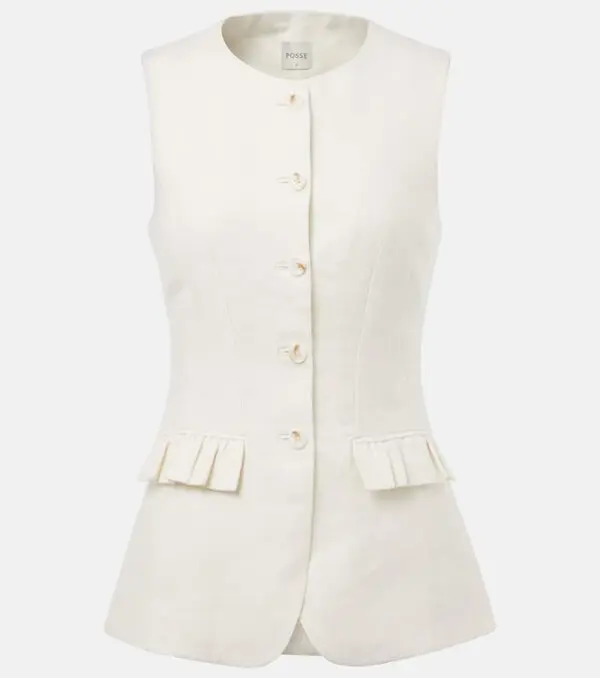 Posse Matilda Ruffled Linen Vest - White