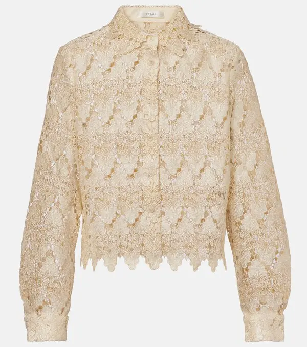 FRAME Lace Button-down Shirt - Neutrals