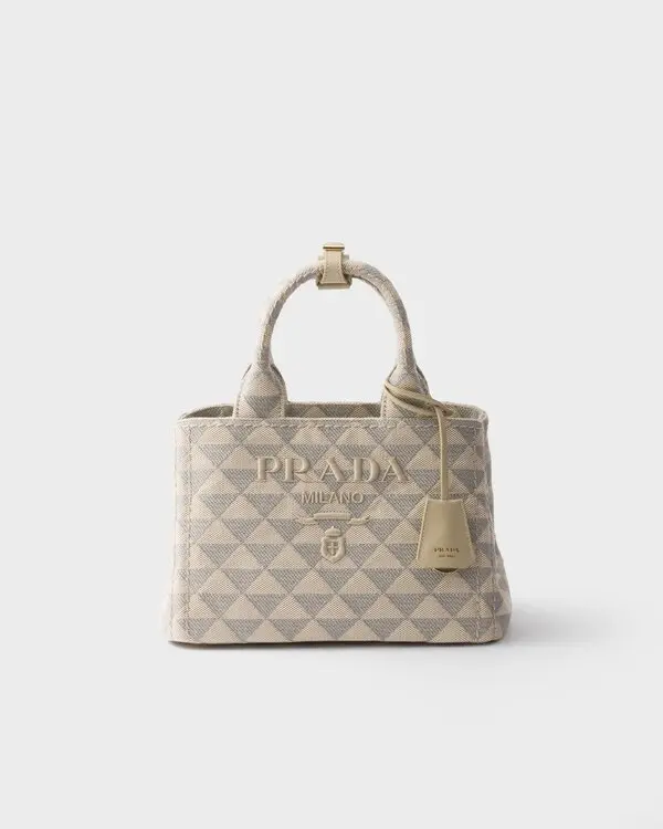 Prada Embroidered Fabric Handbag - Beige/granite Gray