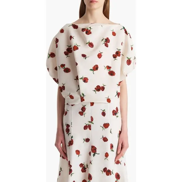 Khaite Niles Raspberry Print Organza Top - Raspberry/ Cream 628
