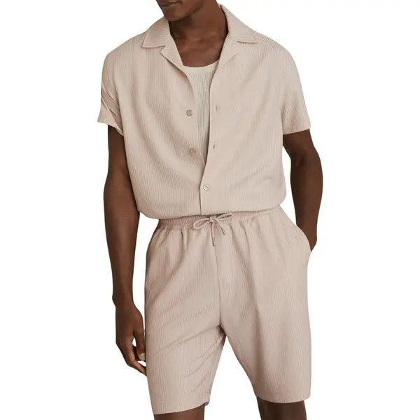 REISS Warwick Texture Camp Shirt - Champagne