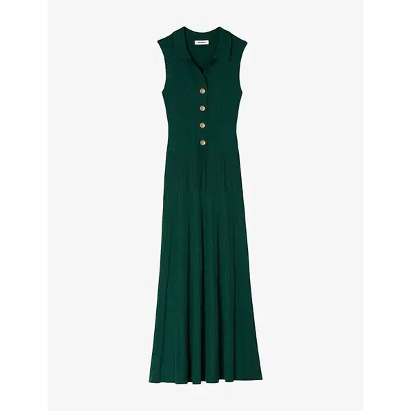Sandro Polo-collar Button-down Midi Dress - Dark Green