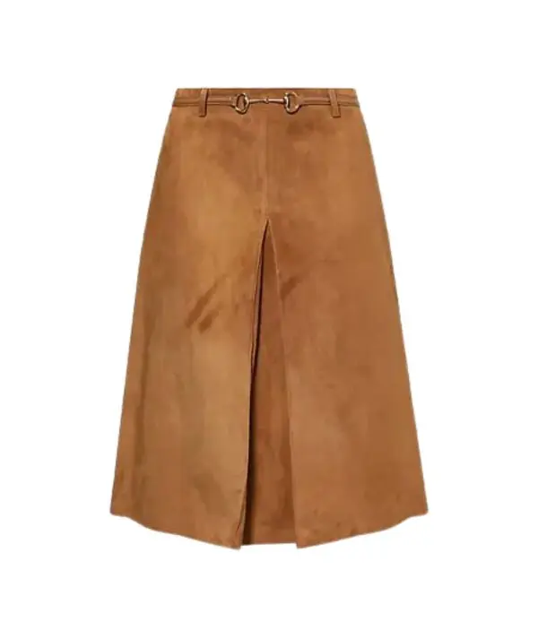 Gucci Horsebit Pleated Suede Midi Skirt