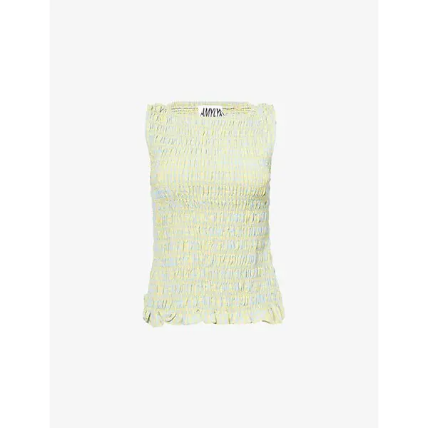 AMY LYNN Shirred Cotton-poplin Top - Multi