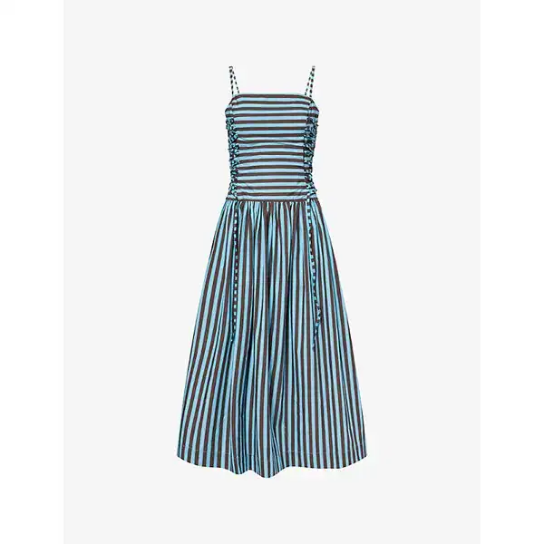 Damson Madder Angelina Cotton Midi Dress - Blue | Editorialist