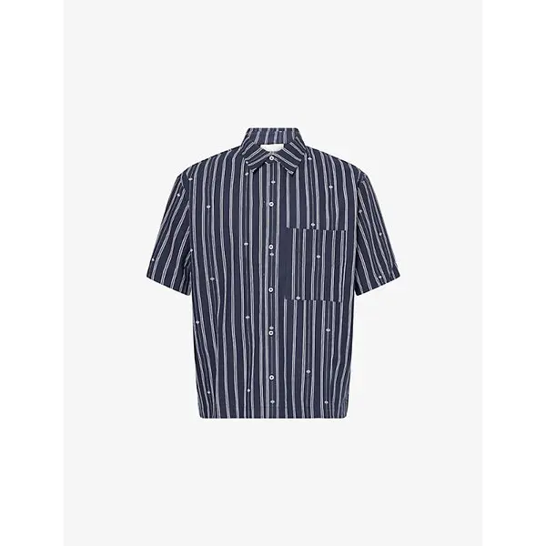 THE COUTURE CLUB Logo-emblem Striped Cotton-blend Shirt - Navy