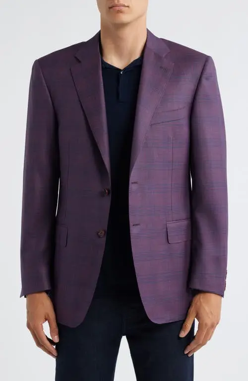 Canali Siena Regular Fit Plaid Super 130s Wool Sport Coat - Dark Red