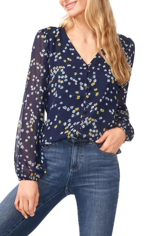 CECE DUPRAZ Floral Yoryu Chiffon Top
