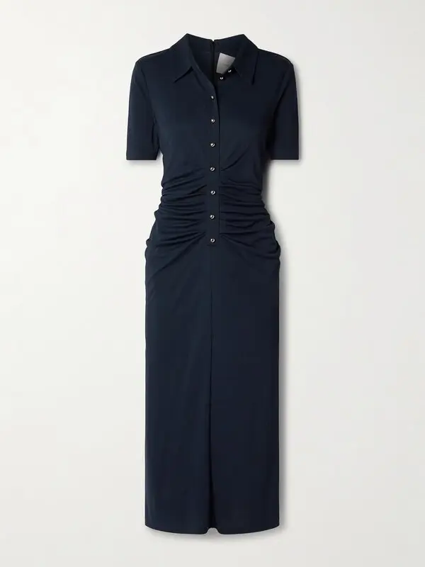 Carolina Herrera Ruched Stretch-jersey Midi Shirt Dress - Blue