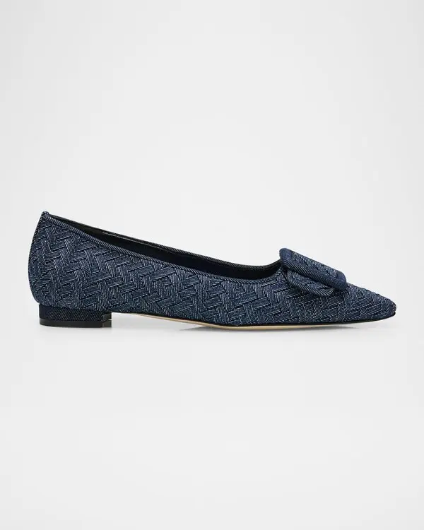 Manolo Blahnik Maysale Chambray Ballerina Pumps - Denim