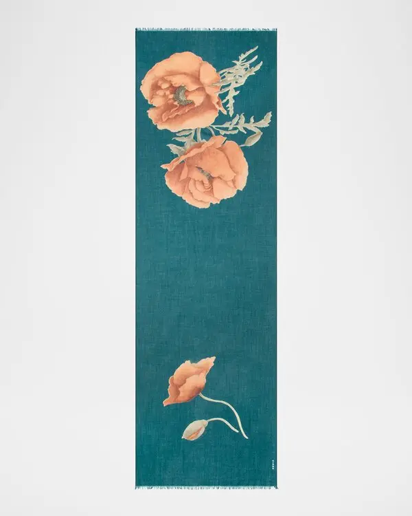 Akris Printed Cashmere Scarf - River Green
