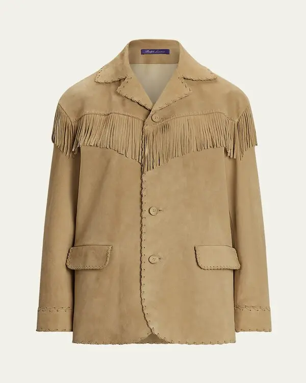 Ralph Lauren Ryland Fringe-trim Suede Coat