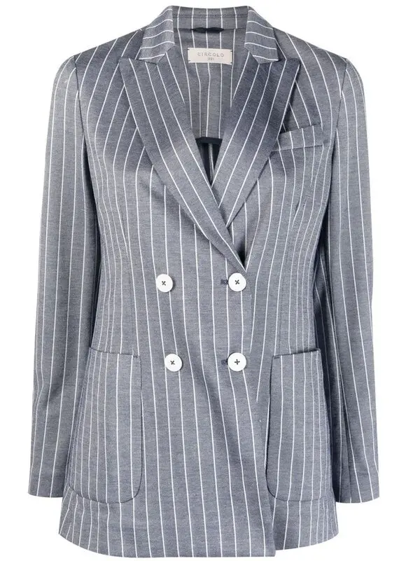 CIRCOLO 1901 Striped Double-breasted Jacket - Blue