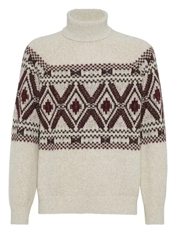 Brunello Cucinelli High Neck Geometric Jacquard Sweater - Multicolour