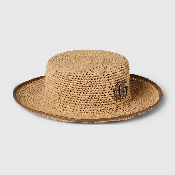 Gucci Boater Hat With Double G Leather Patch - Neutral