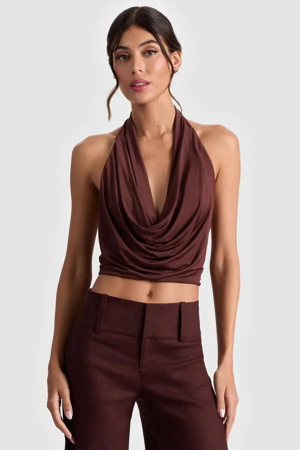 Alice + Olivia Ayanna Halter Top - Brown